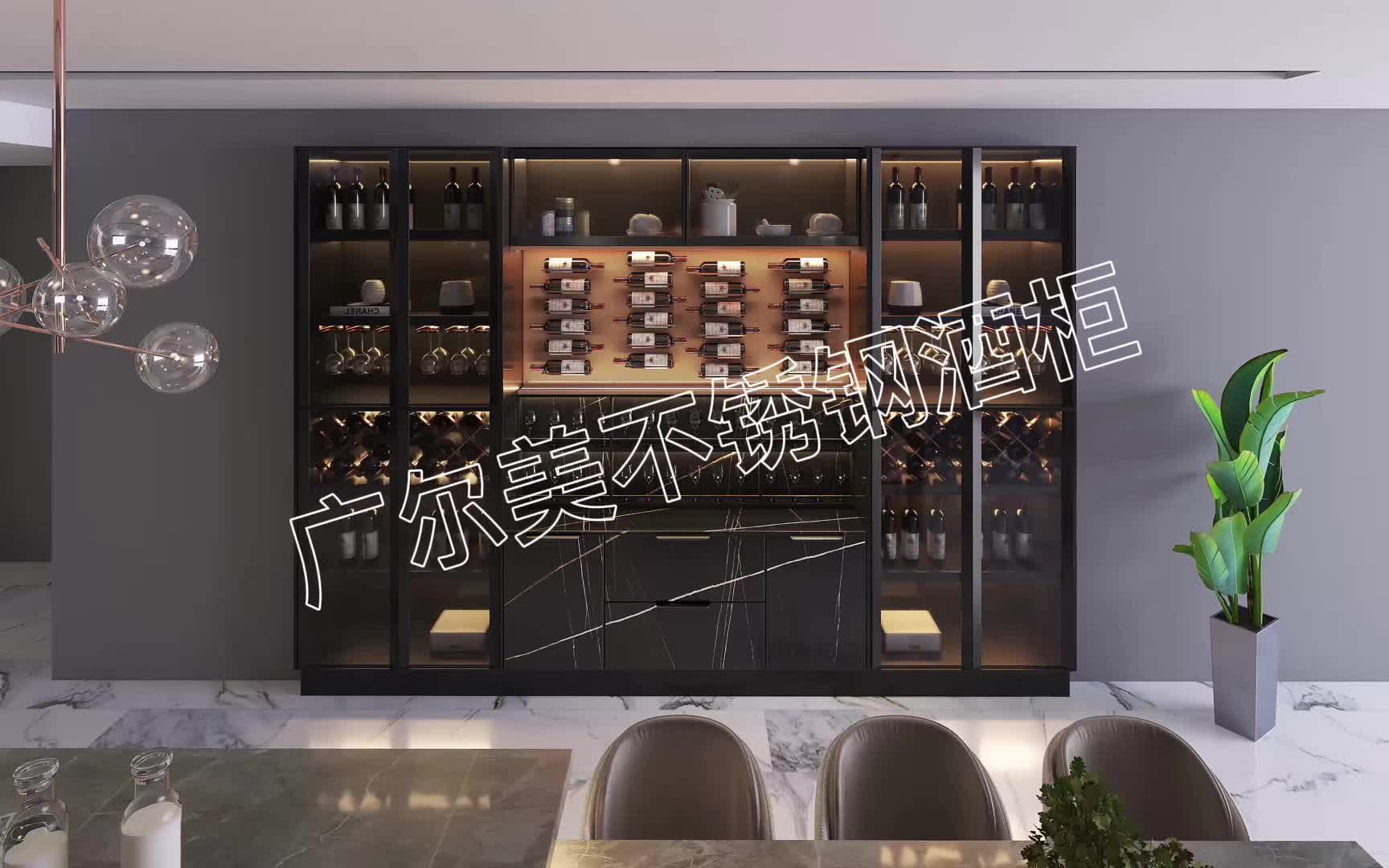 不锈钢酒柜定制欧式餐厅轻奢地下室恒温柜家用酒窖装饰展示红酒架