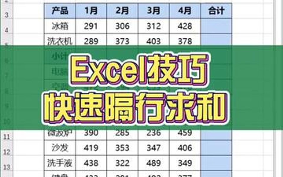Excel技巧:快速对各行数据求和。