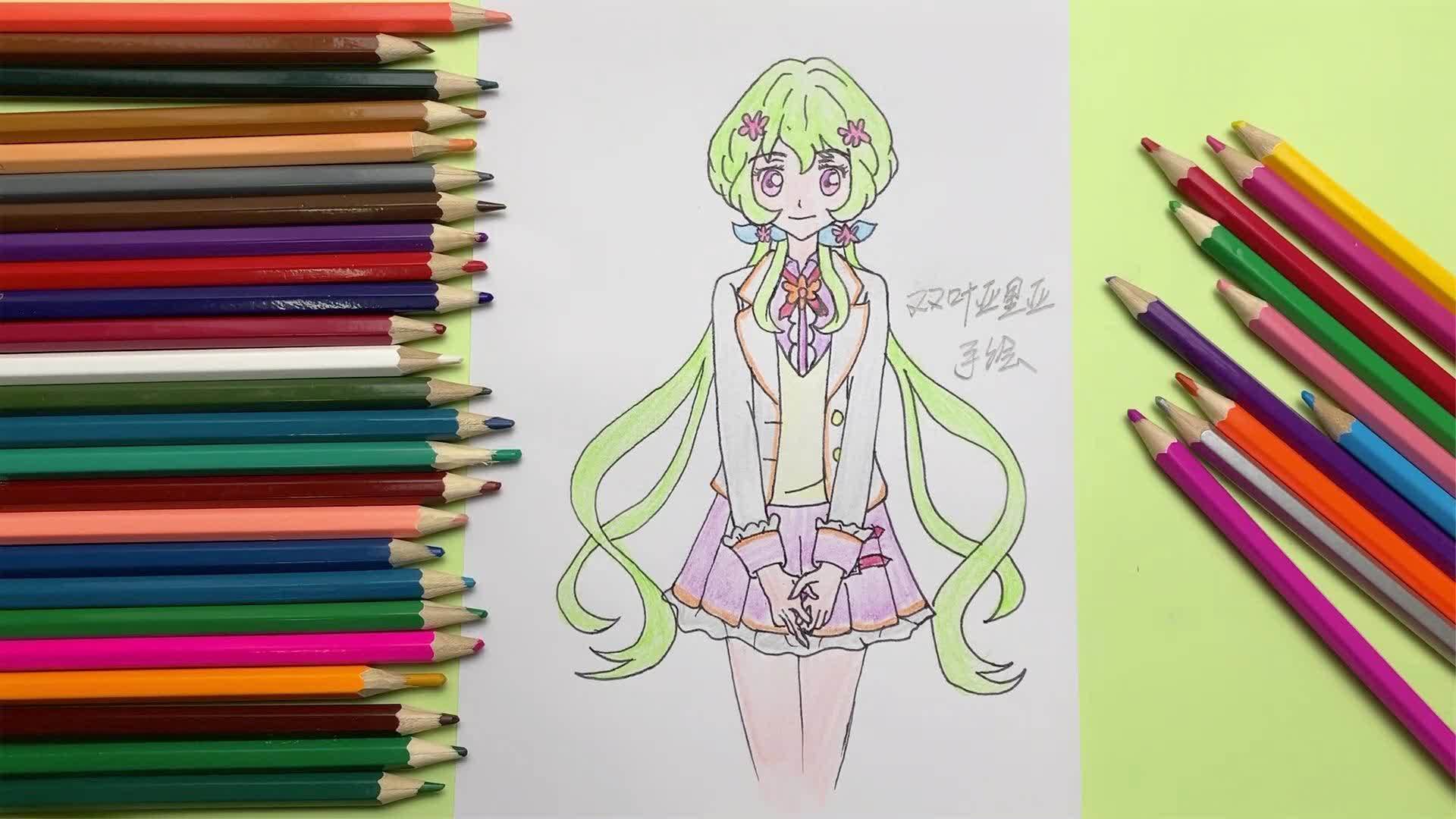 手绘│《stars》双叶亚里亚简笔画│白色校服太美了!