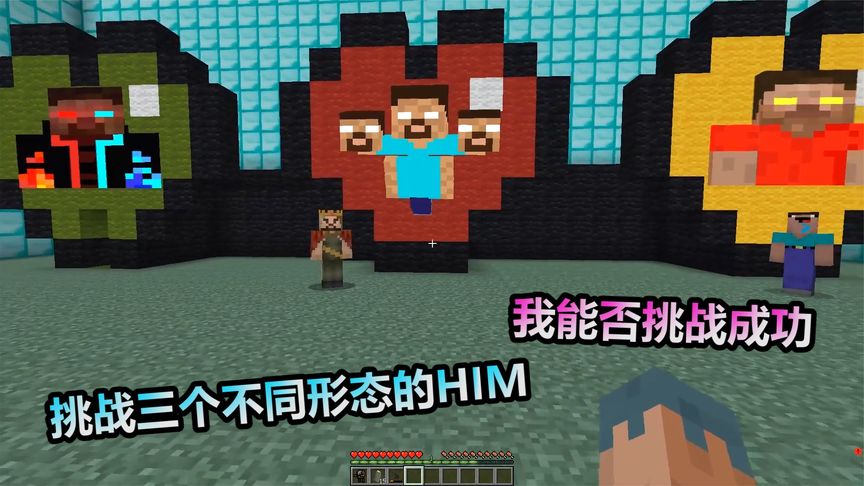 MC我的世界:挑战三种不同形态的HIM,哪个会比较容易通关?