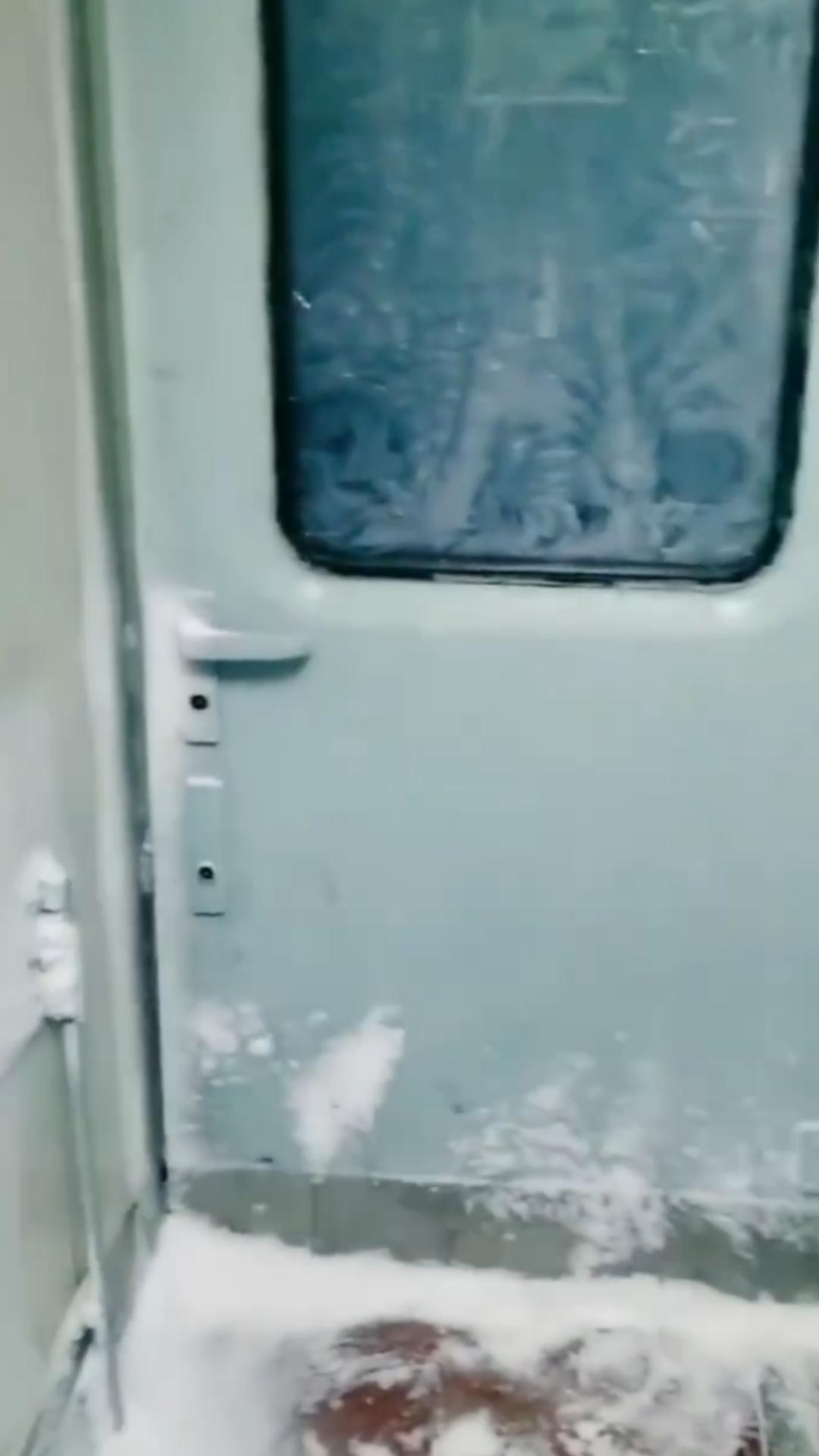 这才是真正的动车组列车,连车门都冻的刚刚的!