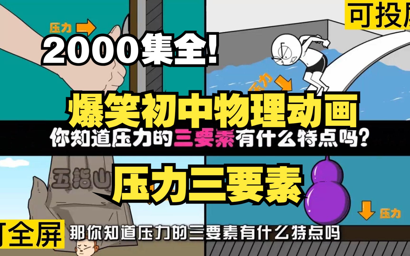 2000集全可分享 爆笑初中物理动画 压力三要素 孩子一看就明白