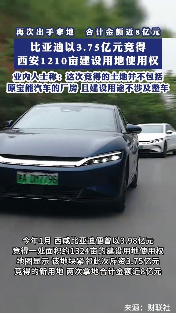 比亚迪以3.75亿元竞得西安1210亩建设用地使用权,包含原宝能汽车地块