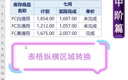 表格纵横区域相互转换