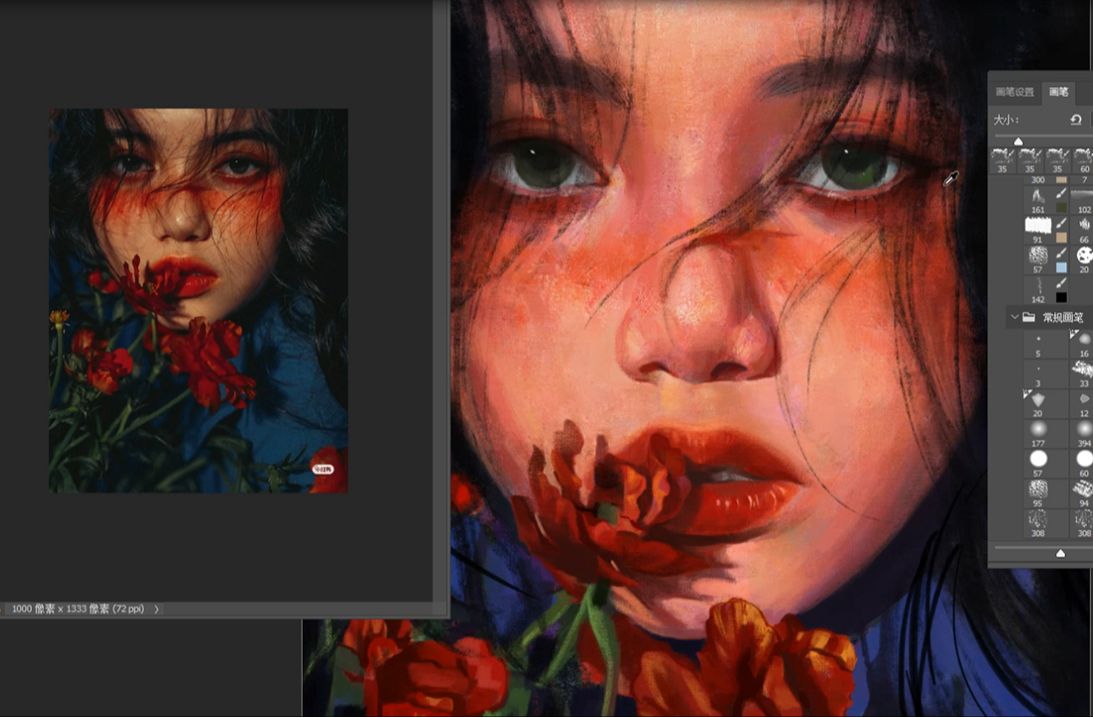 【ps厚涂过程】人像原速练习带讲解。零基础厚涂入门必看!厚涂教程/...