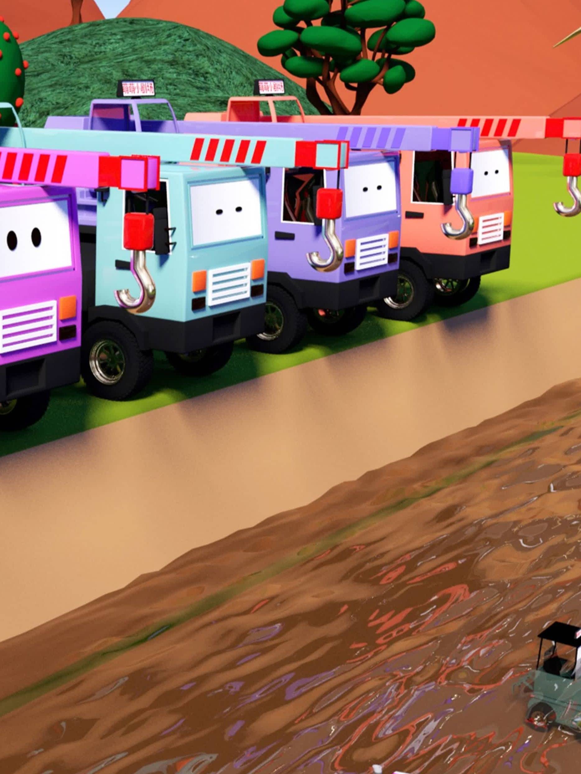 吊车救援挖掘机和工程车队,儿童工程车挖掘机动画片#工程车动画#.