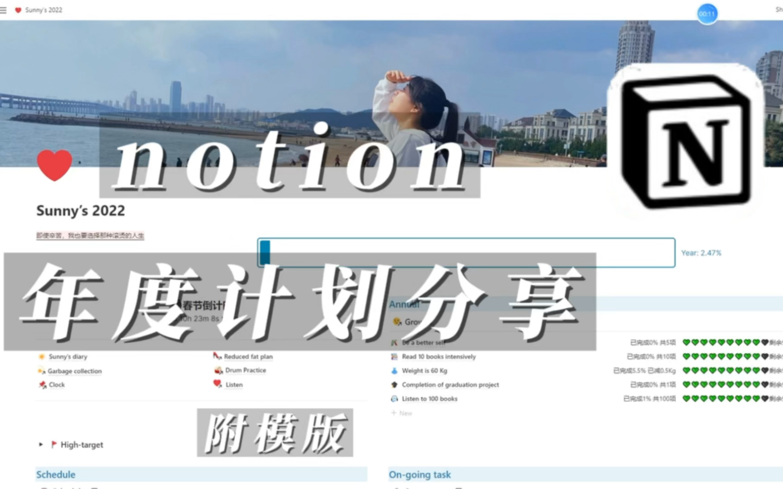 2022年度计划notion分享|2022主页以日程管理为主,视频介绍了一下...