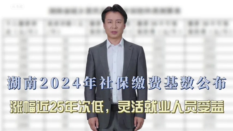 湖南2024年社保缴费基数公布,涨幅近25年次低,灵活就业人员受益