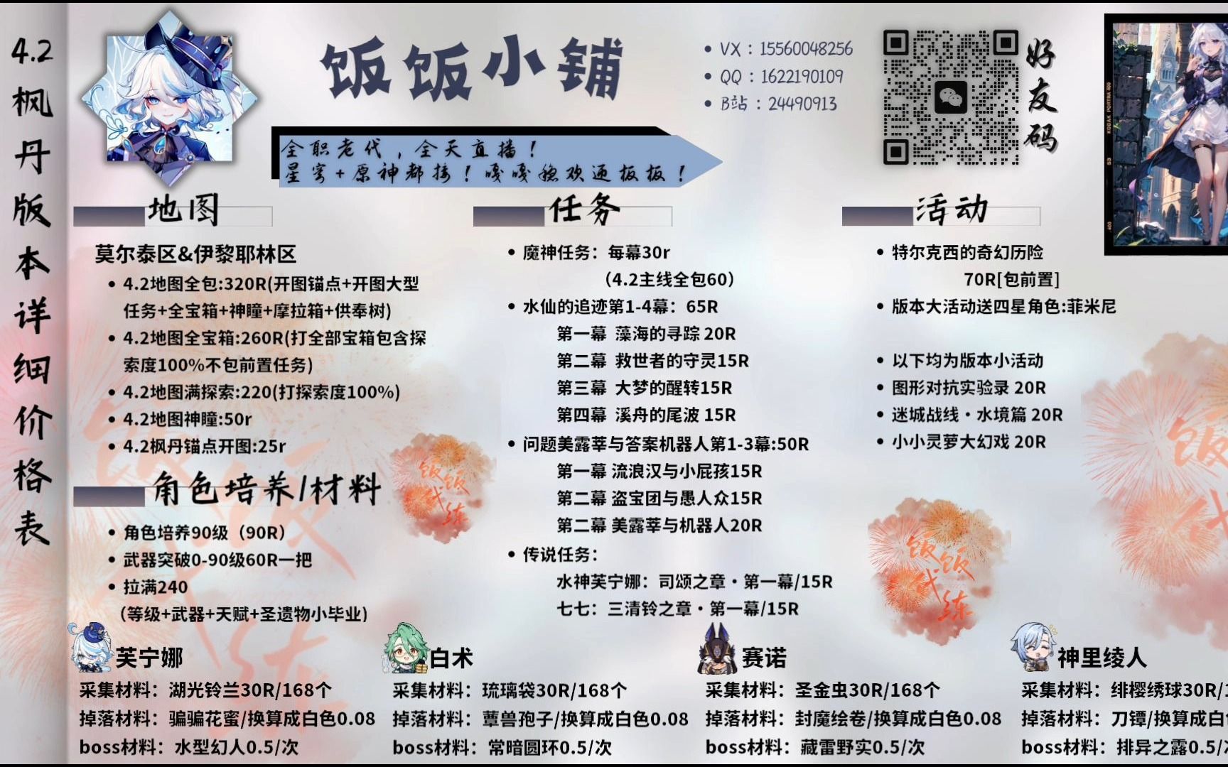 4.2水神来啦!原神枫丹新地图详细价格表,地图宝箱,任务,神瞳,托管!