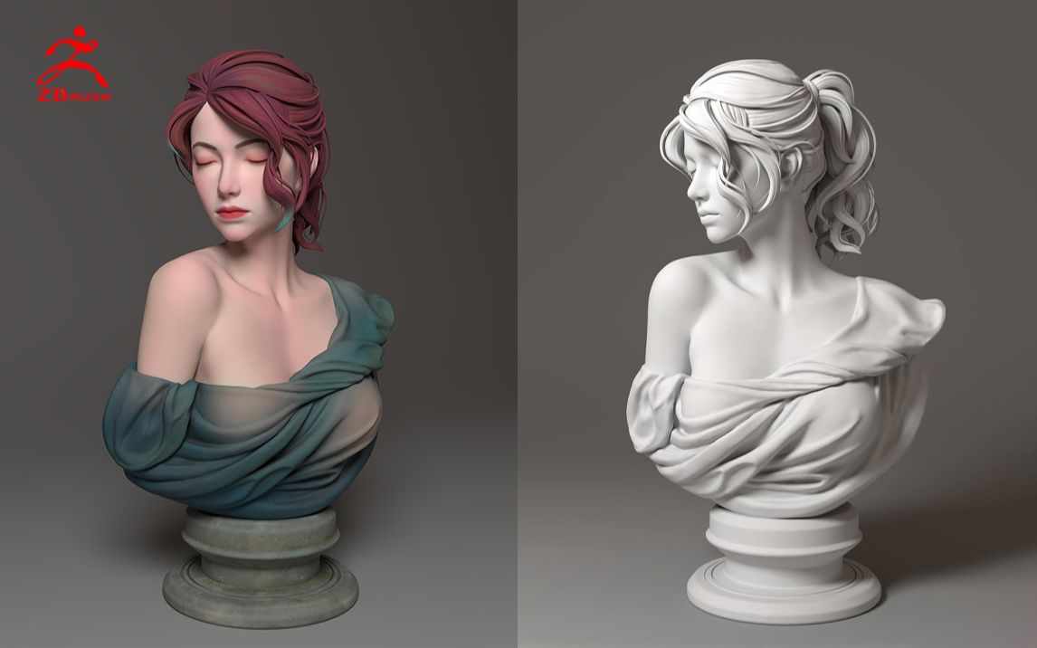 zbrush新手教程,次世代角色建模,ZB美女人物雕刻/头发衣服上色教程