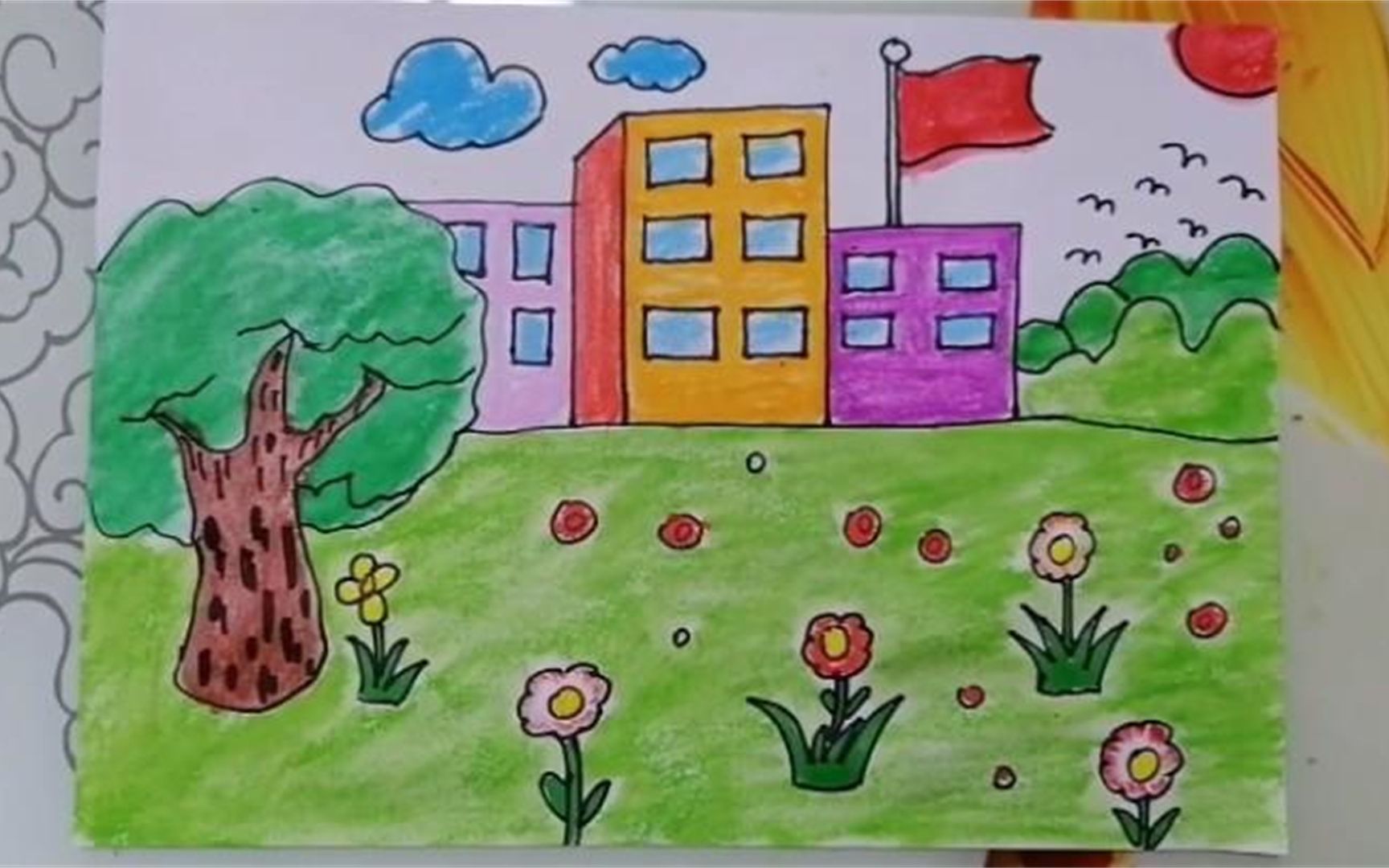 《我们美丽的校园》儿童画