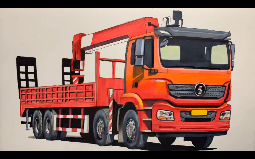 手绘陕汽德龙随车吊多功能卡车