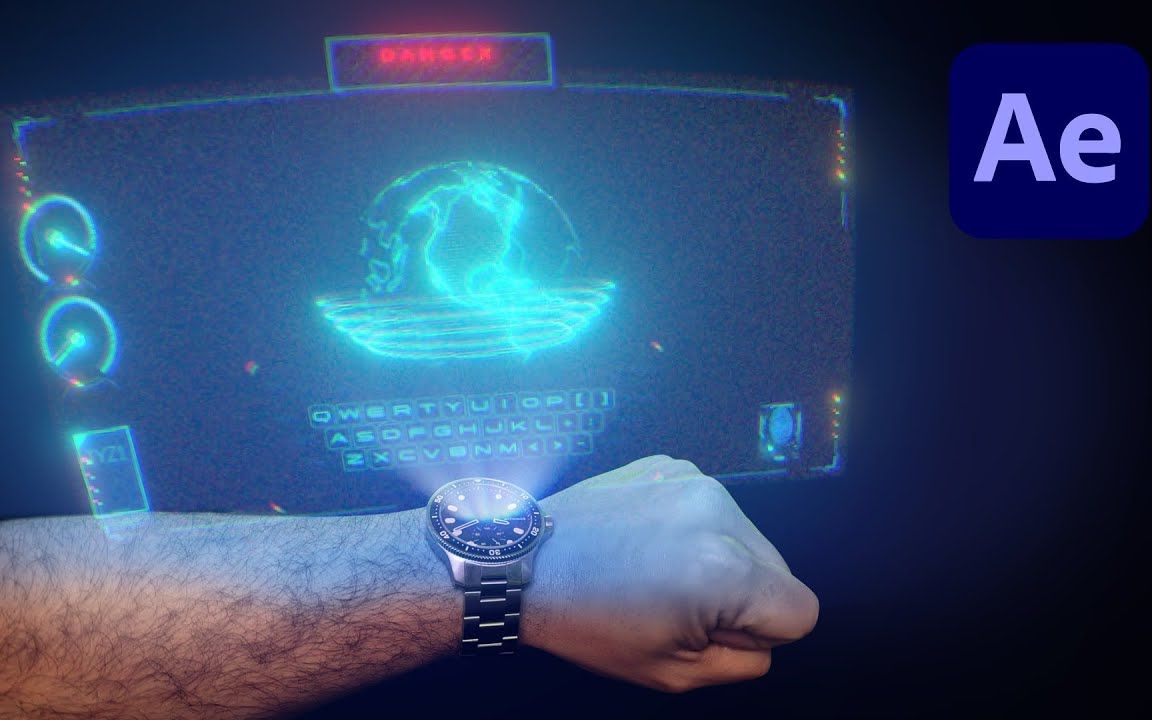 After Effects 中的科幻手表全息图(中文机翻字幕)