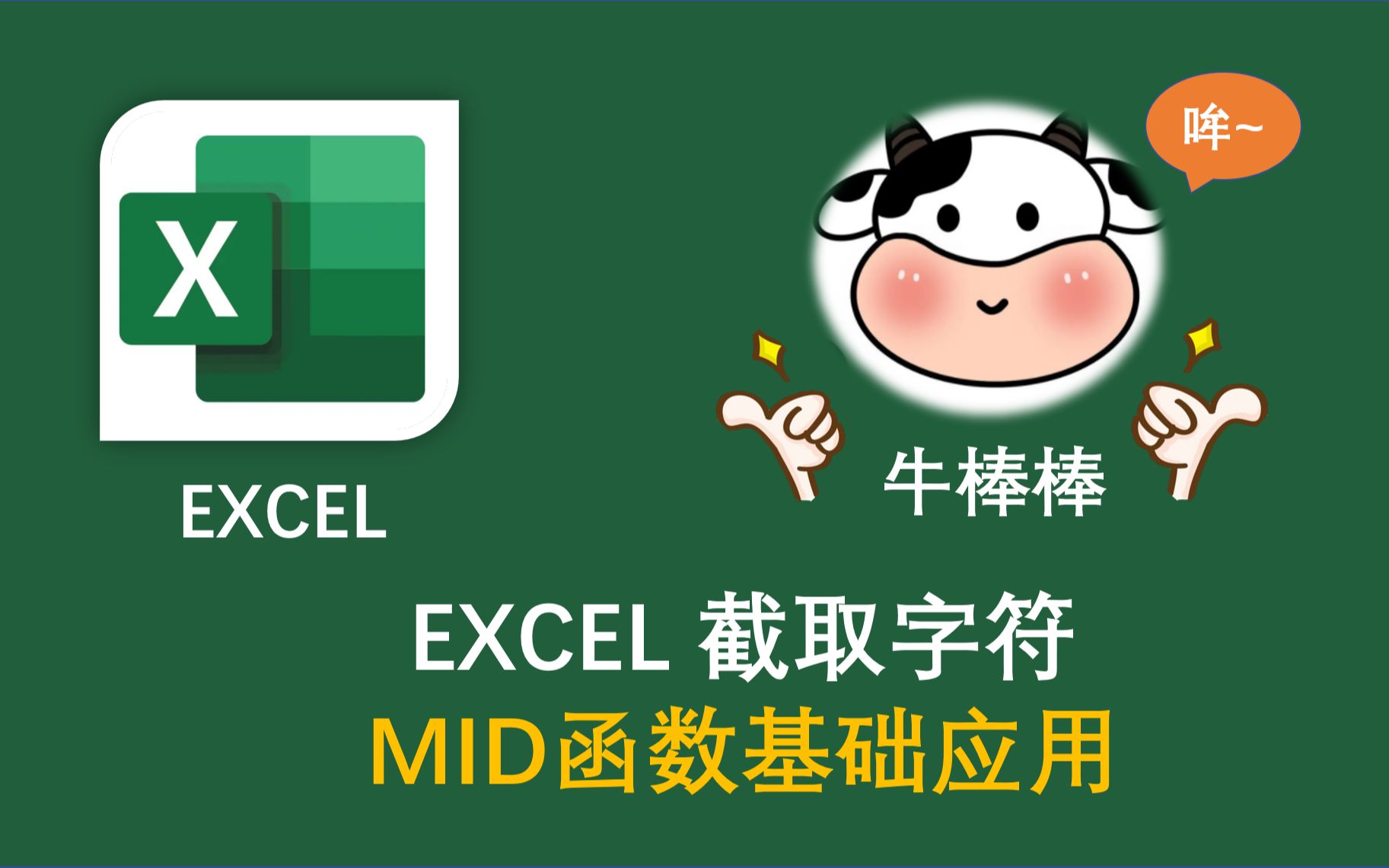 Excel函数:mid函数截取中间字符(咔咔截成两半)