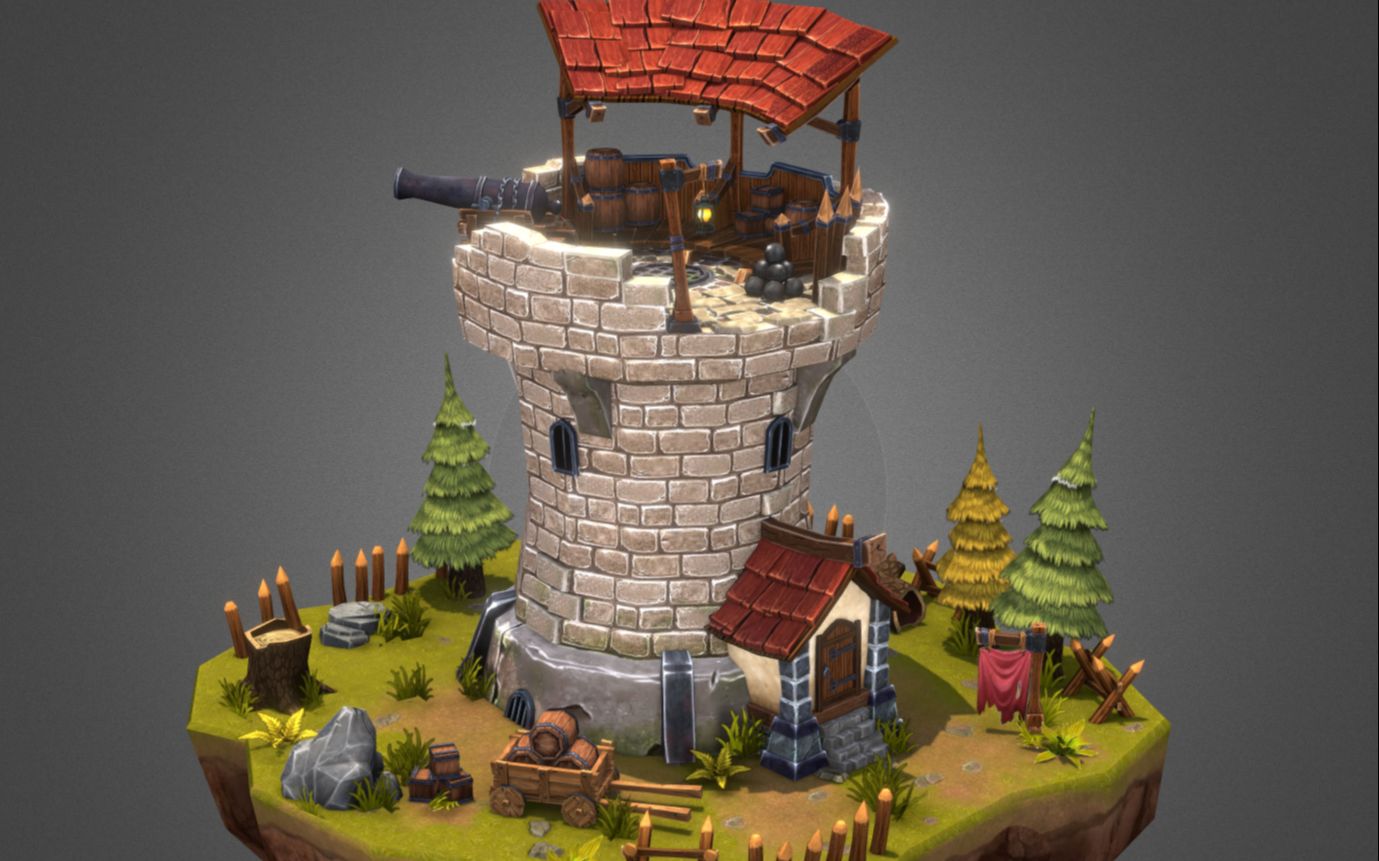 【Maya建模】游戏场景炮塔模型教学,基础布线进阶版