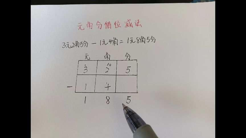 一年级数学#元角分借位减法