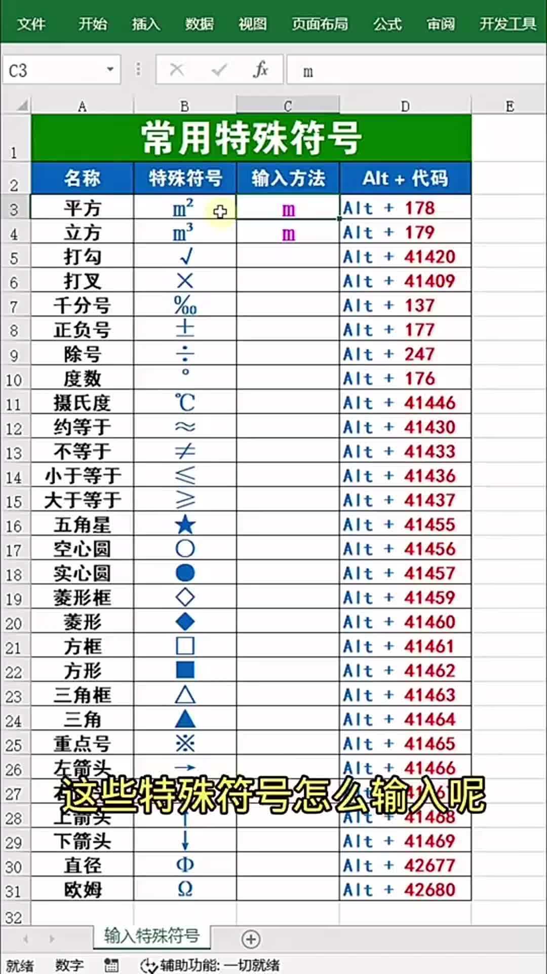 Excel输入特殊符号