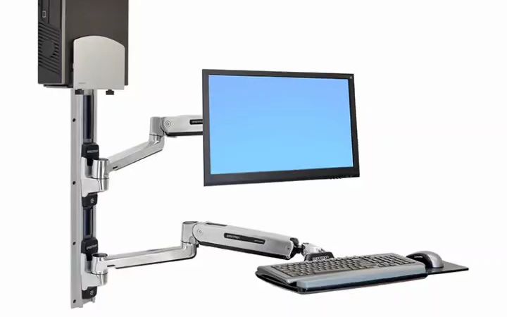 ...式坐站两用型电脑支架,能灵活调节高度和角度,方便你健康舒适的办公