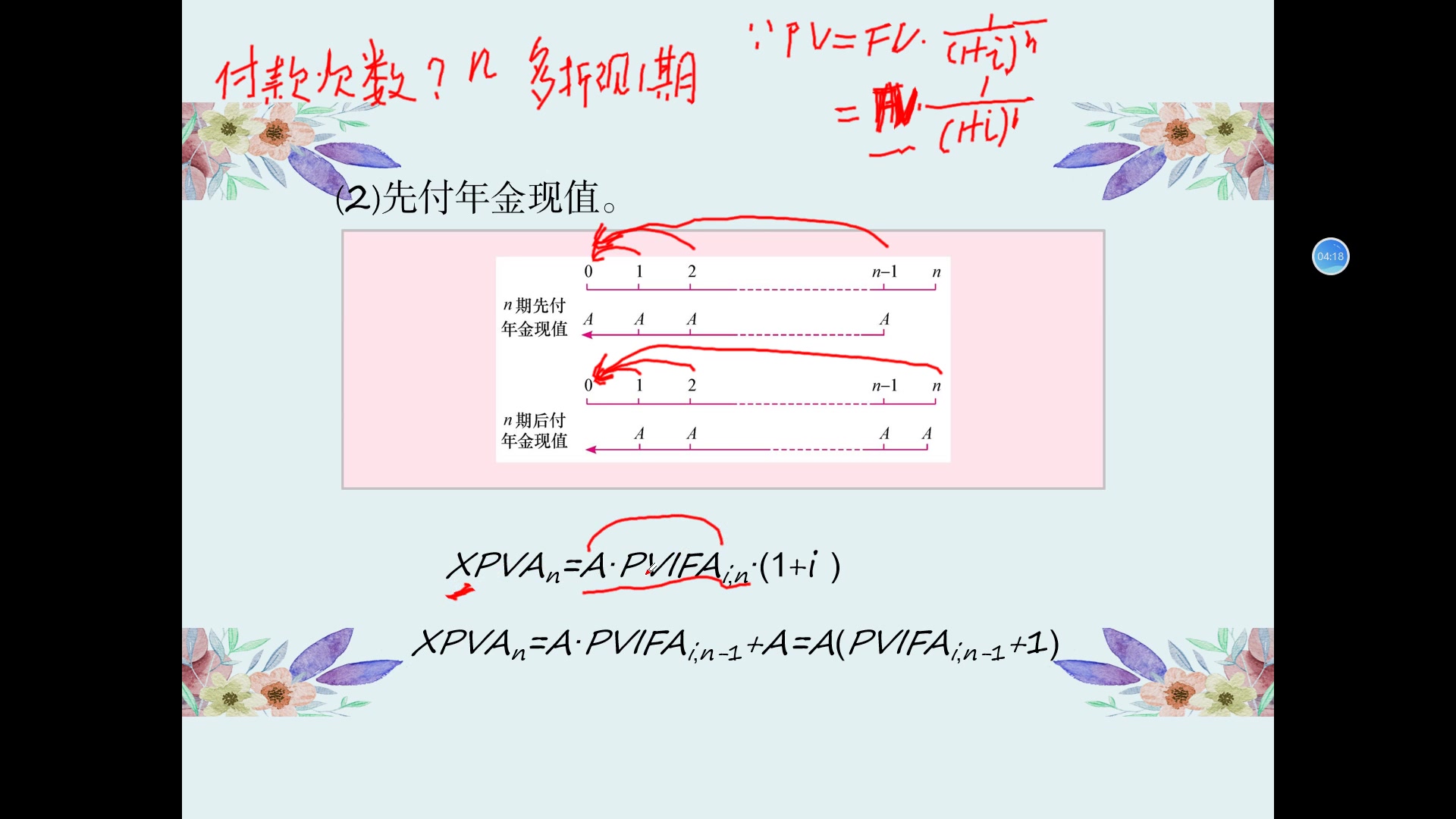 先付年金的现值计算