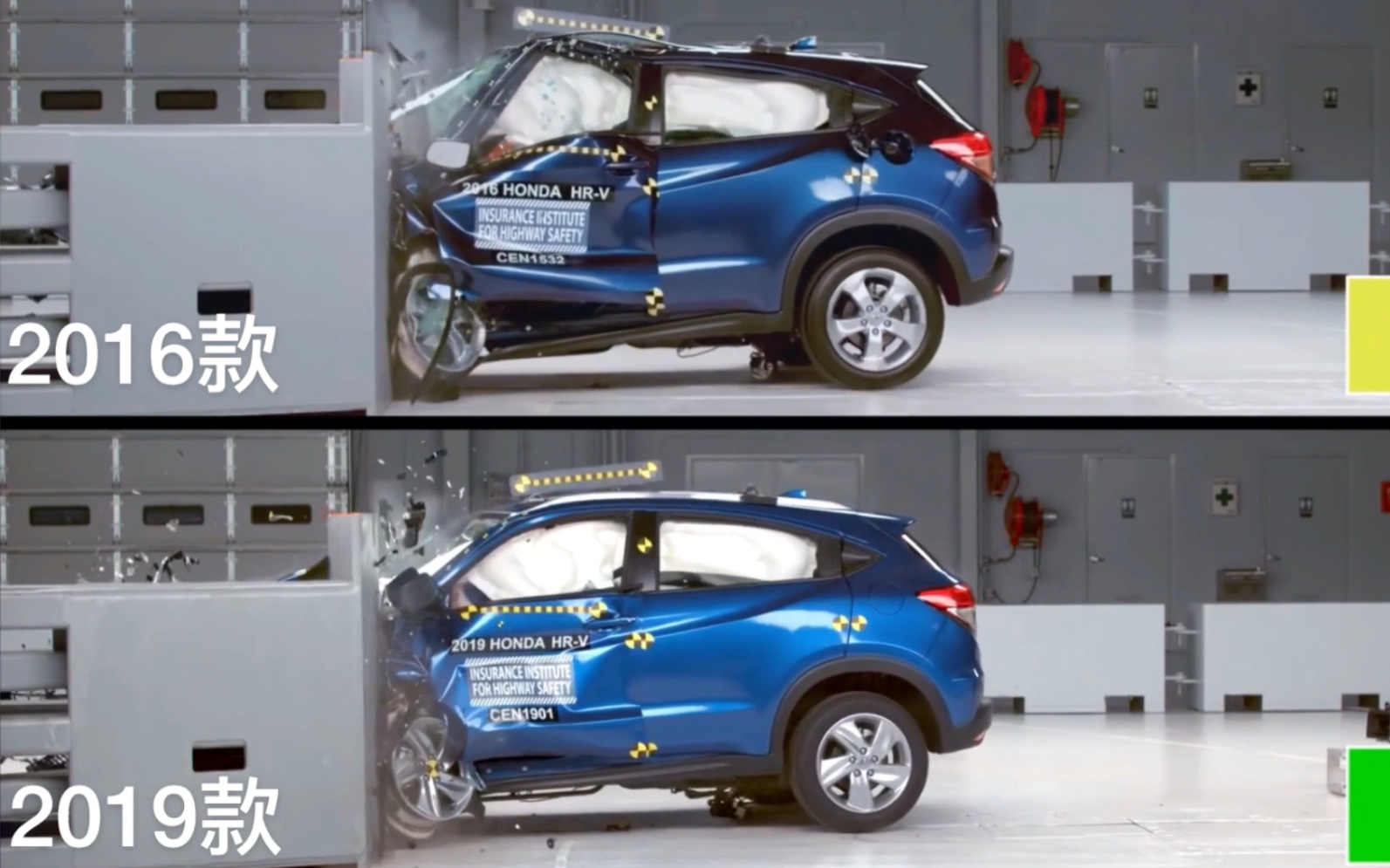【IIHS·2016/2019款本田HR-V(缤智/XR-V)·25%碰撞测试对比】