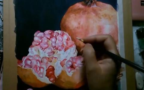 水彩静物《石榴》过程分享