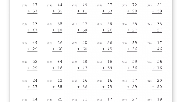 【电子版 可打印 可分享】100以内两位数进位加法练习题含答案