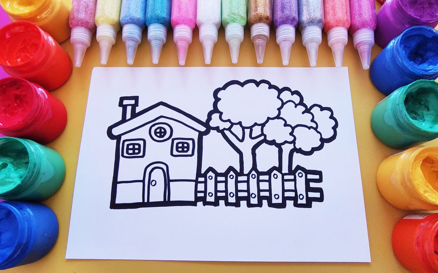 儿童简笔画教程,教小朋友画房子和大树,一学画画吧