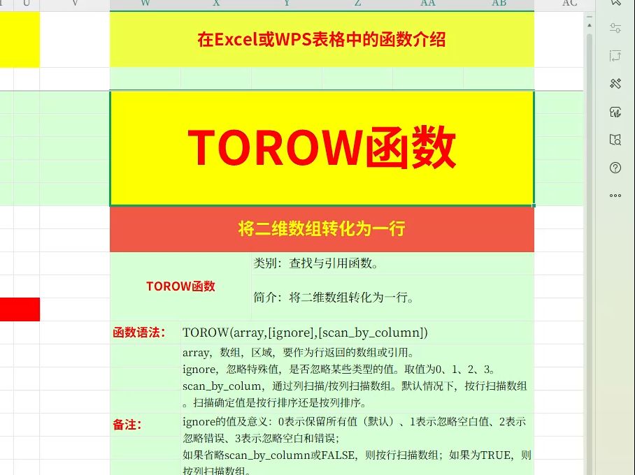 TOROW函数介绍及应用举例:在Excel或WPS表格中,通过TOROW函数...