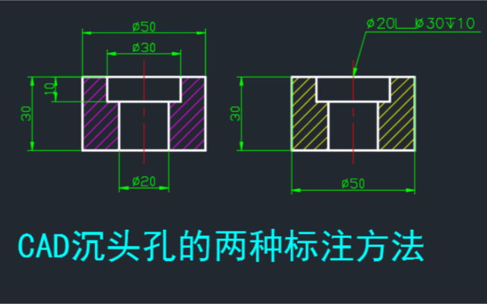 Cad沉头孔的两种标注方法