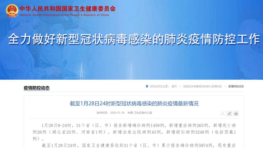 全国新型冠状病毒肺炎确诊5974例,确诊人数超“非典”