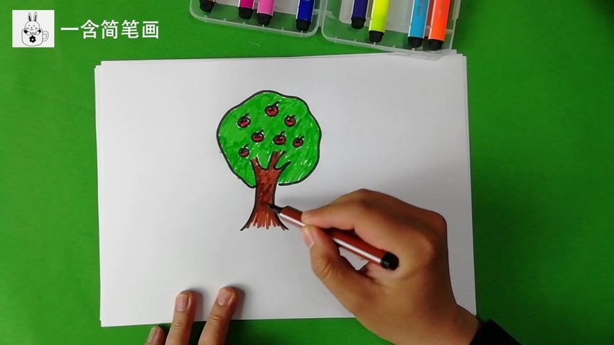 亲子育儿简笔画,教宝宝一分钟画出好看的苹果树!简单易学!