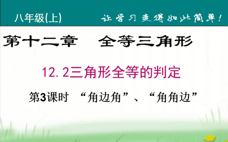 人教版初中数学八年级上册第12章全等三角形全等三角形的判定ASA,...
