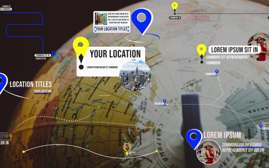 AE模板-导航线路动态文字标题 位置地图标注方位 坐标GPS定位文字...