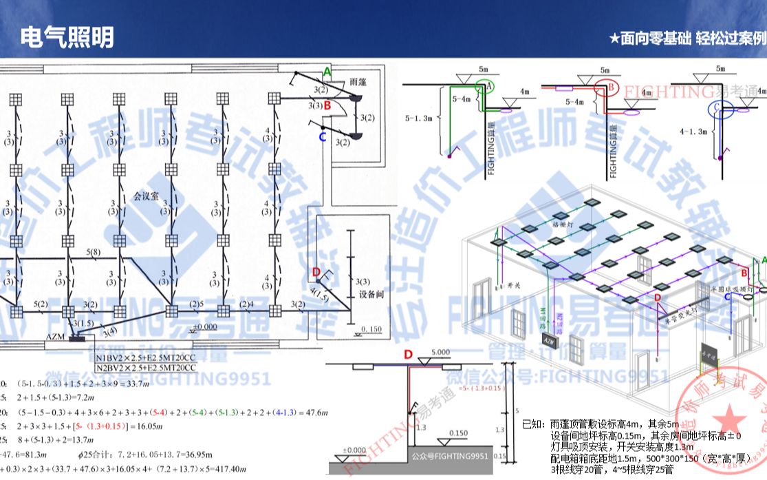 零基础学造价(电气算量)课程4-电气照明例题(造价工程师考试零基础...