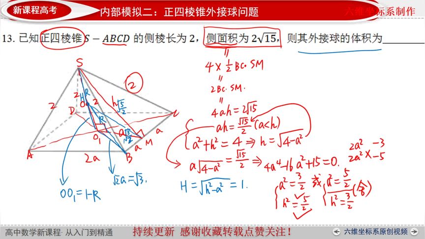 易错题分析:学霸也错的立体几何正四棱锥外接球表面积体积问题