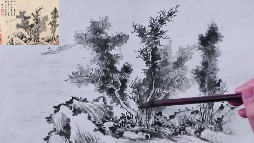 山水画技法,为何图中这几棵树排列是一多一少,有什么讲究吗?