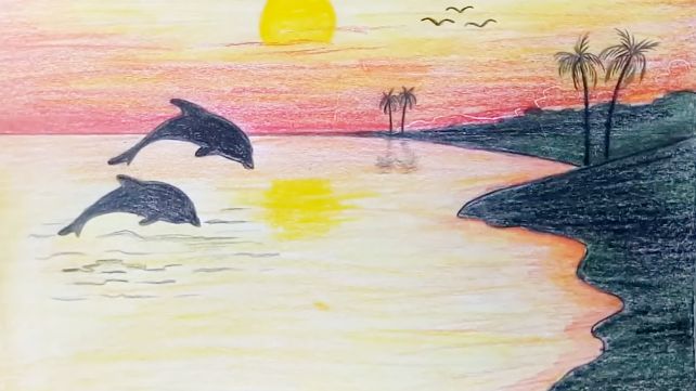 海豚 简笔画 适合新手的彩铅画!