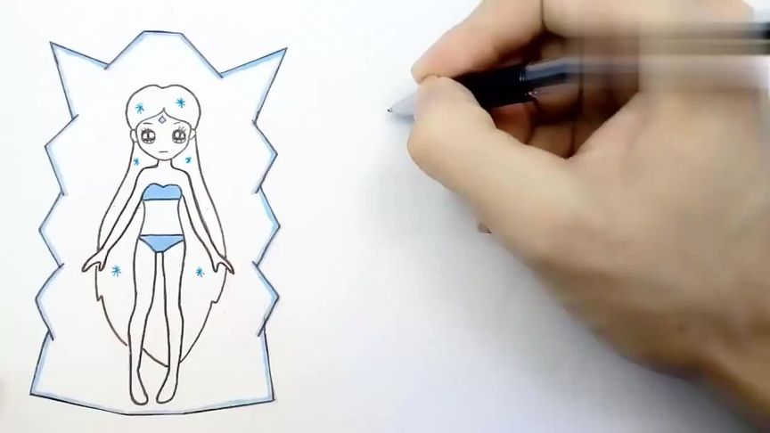 漂亮的冰公主衣服简笔画,画法简单美丽,创意简笔画换装秀