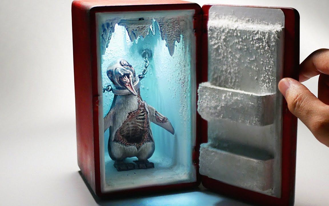 【手工】油管手工 创意场景 如何制作一个在冰箱里的丧尸企鹅的场景