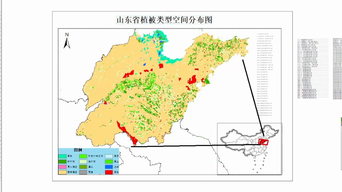 ArcGIS制作山东省植被类型空间分布图