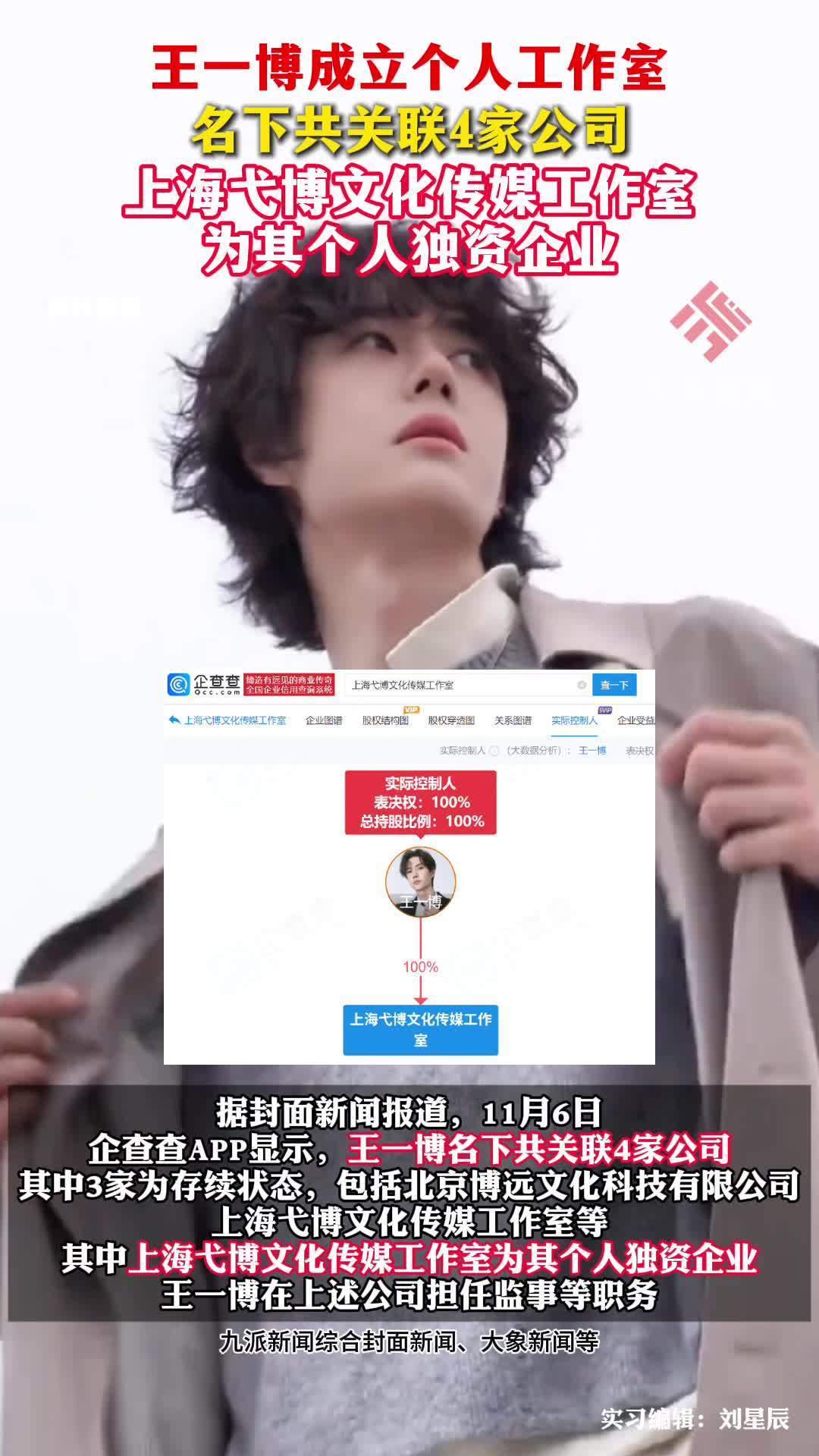 王一博成立个人工作室,名下共关联4家公司