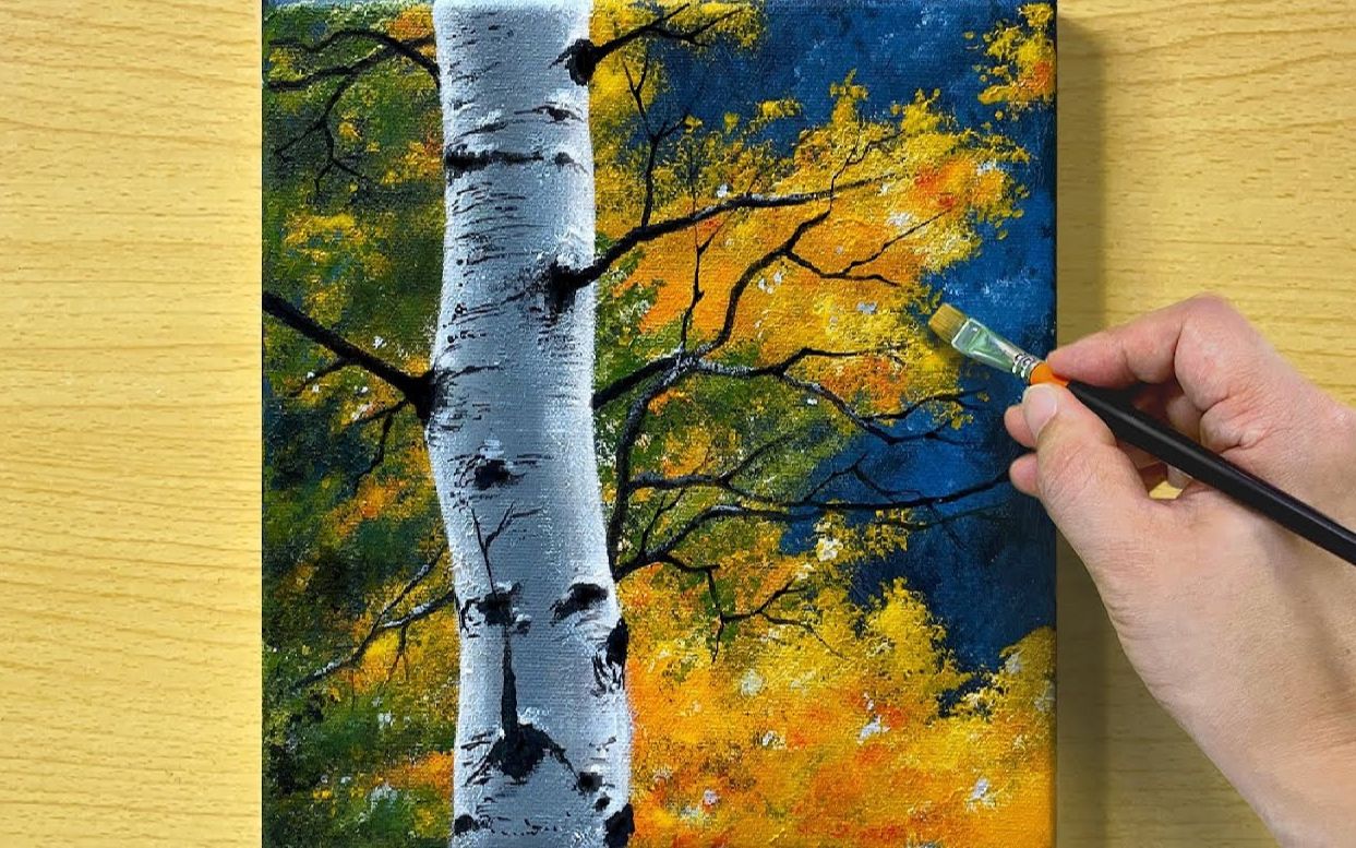 【丙烯画】【绘画教程】【中字】桦树林-Birch Tree painting _ Acrylic ...