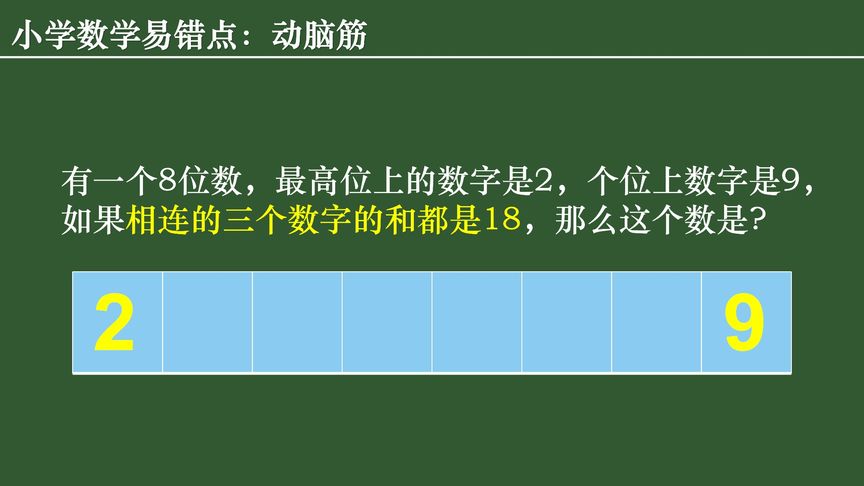 一个8位数,如果相连的三个数字的和都是18,那么这个数是?