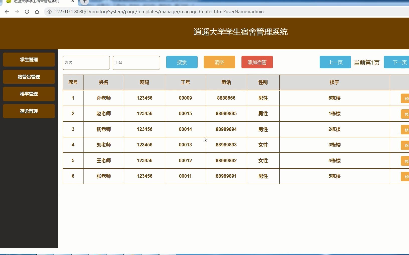 宿舍管理系统(管理员:学生管理,宿管员管理,楼宇管理,宿舍管理);宿管员(...