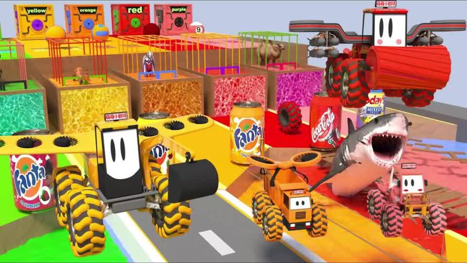 挖掘机工程车闯关解救动物们 #挖掘机动画 #工程车动画片大全