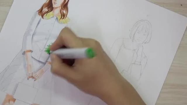 服装设计效果图,上色示范,手绘马克笔上色技巧