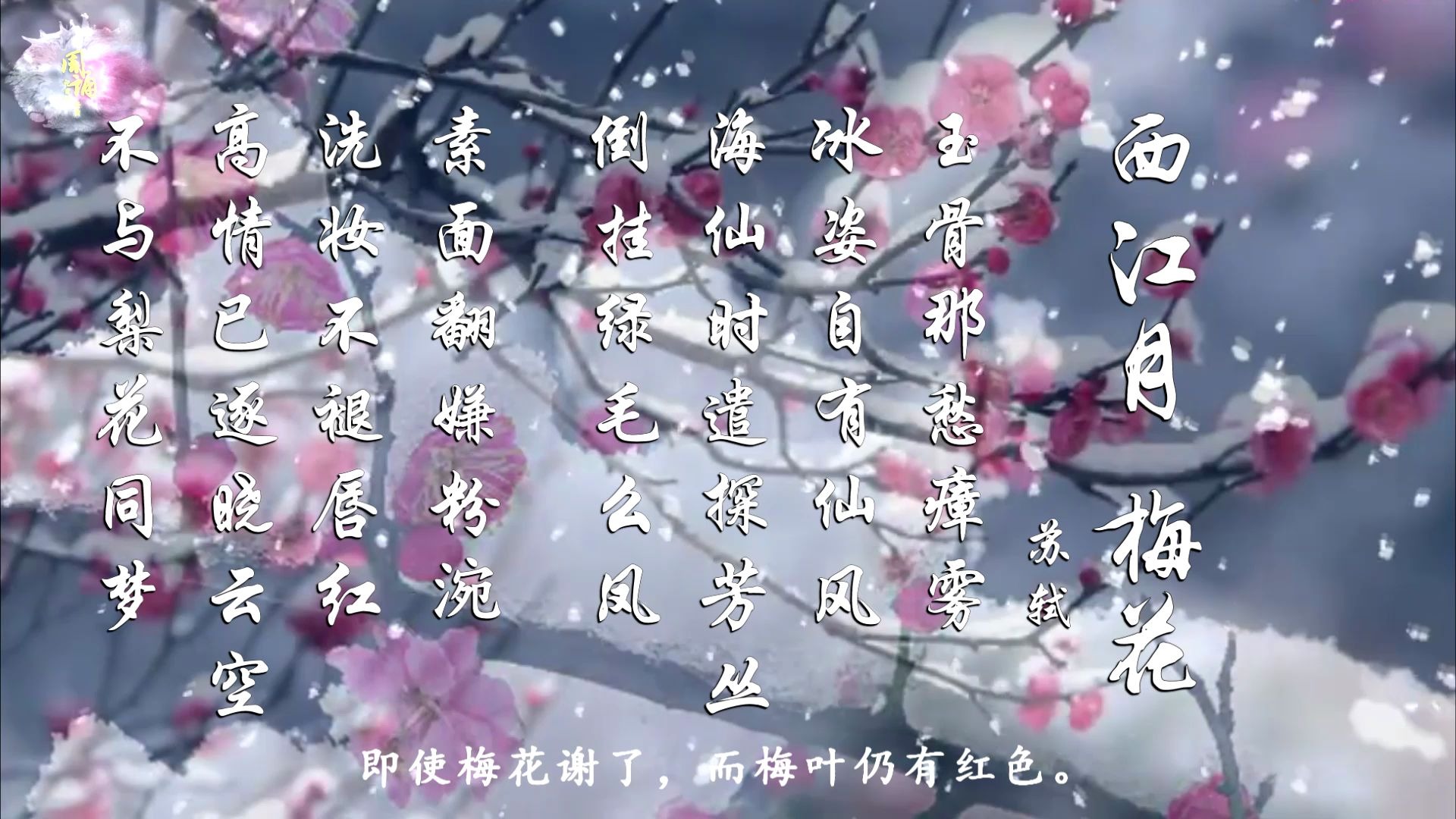 苏轼 西江月 梅花 冰姿自有仙风