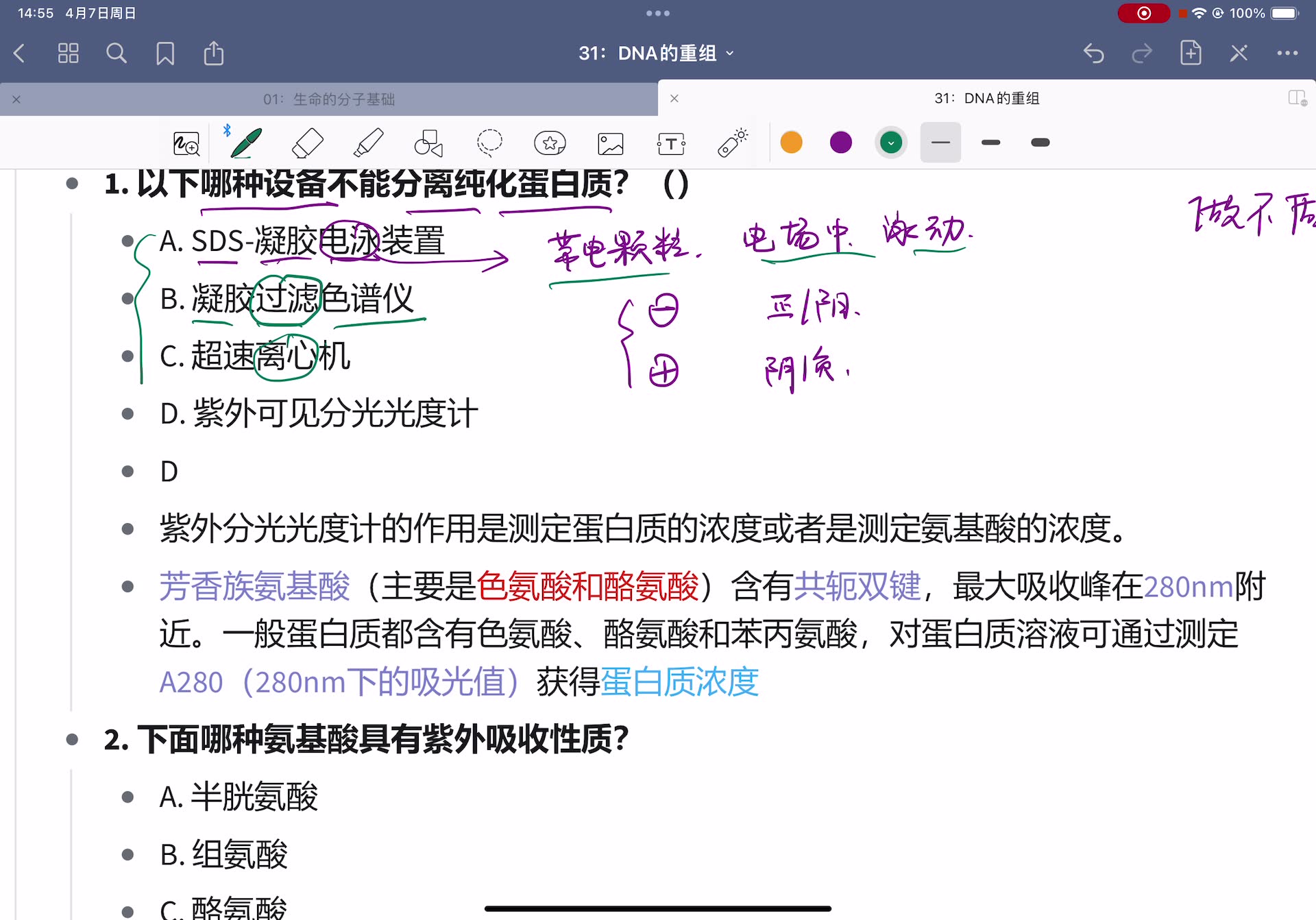 01:氨基酸和蛋白质-客观题01