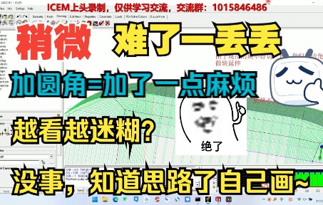 ICEM基础(102)-带圆角的小面梯形网格画法(Y分+手动O分+块延伸)