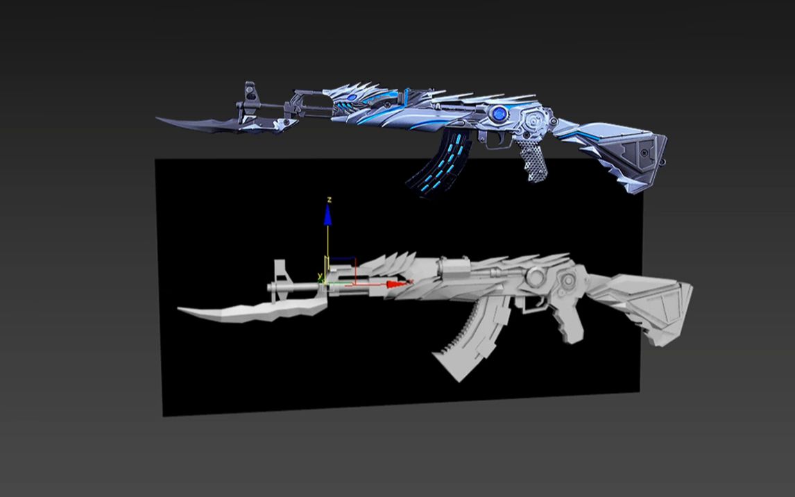 【3DMAX建模】游戏枪械道具AK无影模型制作、3D游戏武器建模、...